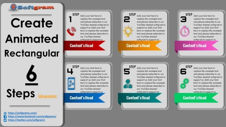 Create Animated Rectangular 6 Steps Infographic - softgram Create Animated Rectangular 6 Steps Infographic - softgram