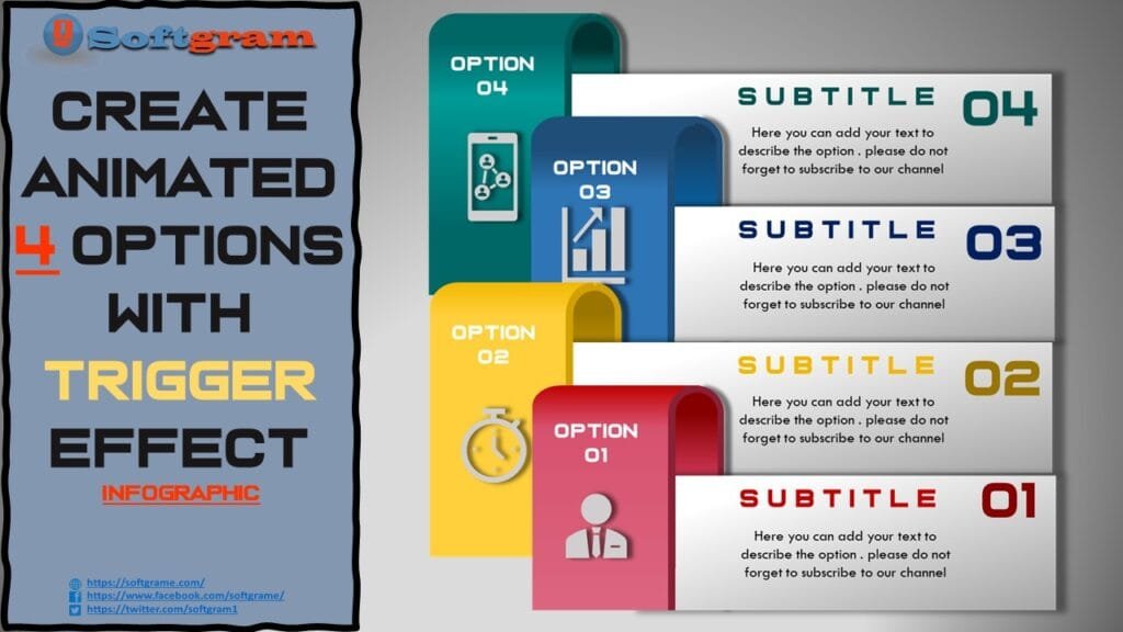 Create Animated 4 Options with Trigger Effect Infographic - softgram